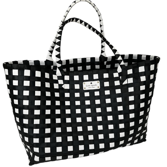 kate spade | Bags | Kate Spade New York Black White Basket Weave Tote ...